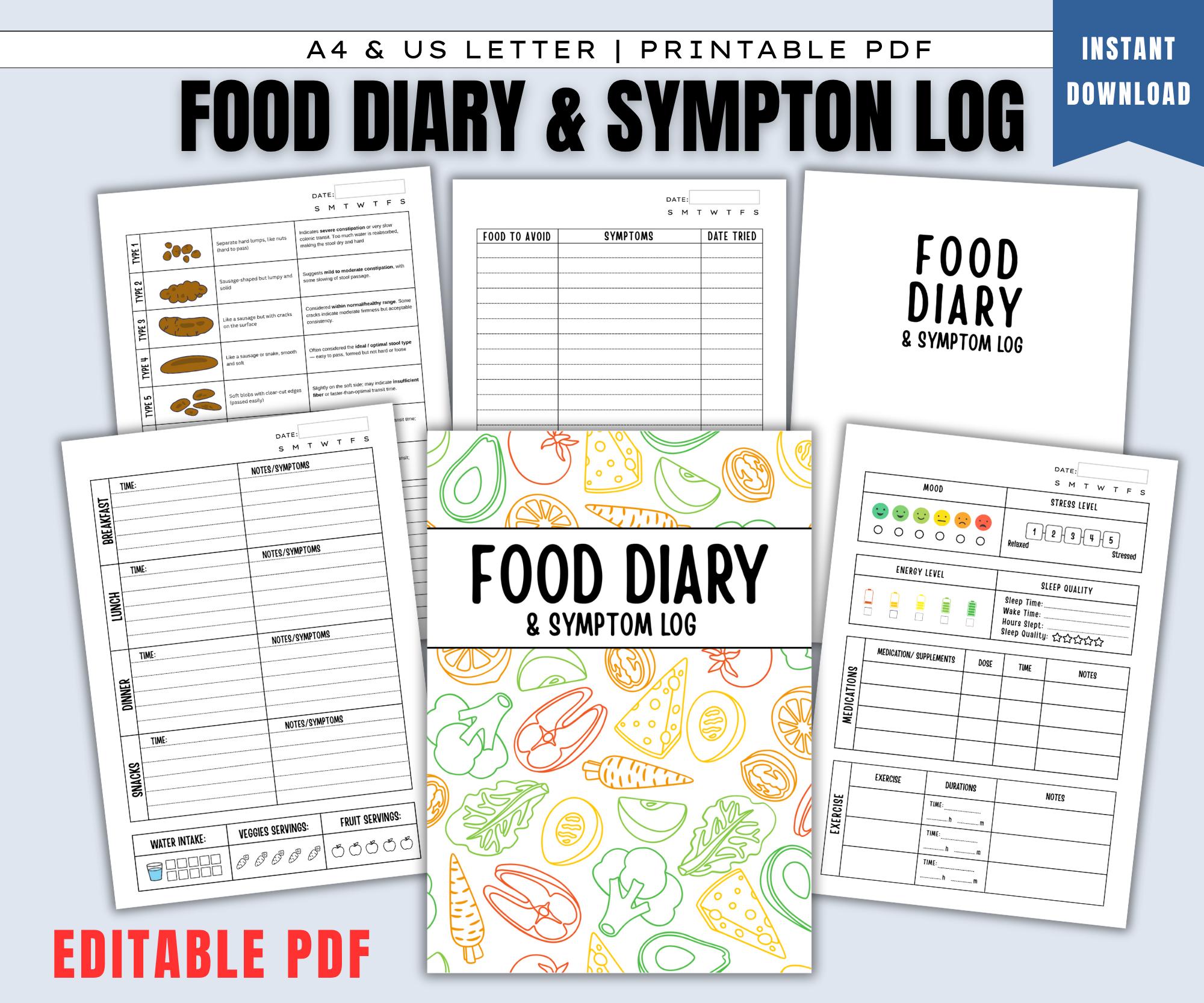 Editable Food Diary & Symptom Log Printable, Food Journal, Gut Health ...