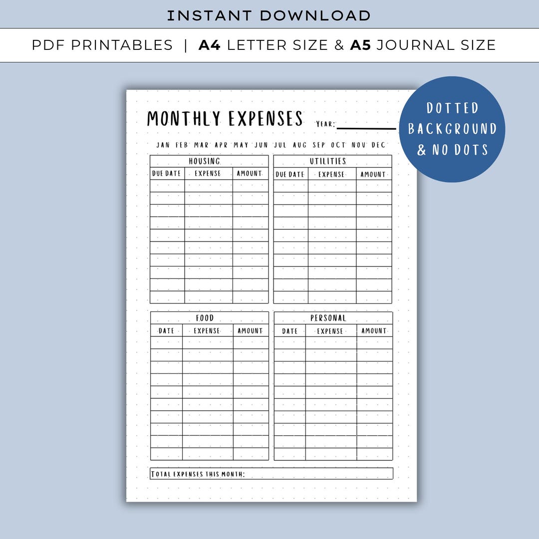 Expense Tracker - PRINTABLE Journal Page, Bullet Journal, Debt Tracker ...