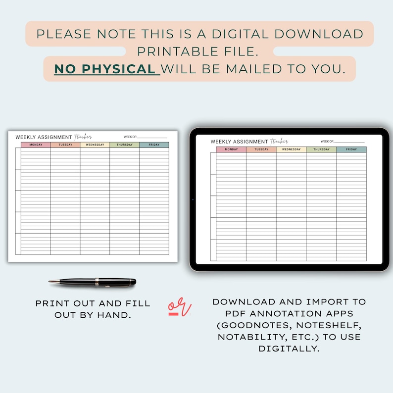 Weekly Assignment Tracker Printable, Homeschool Planner, Student ...