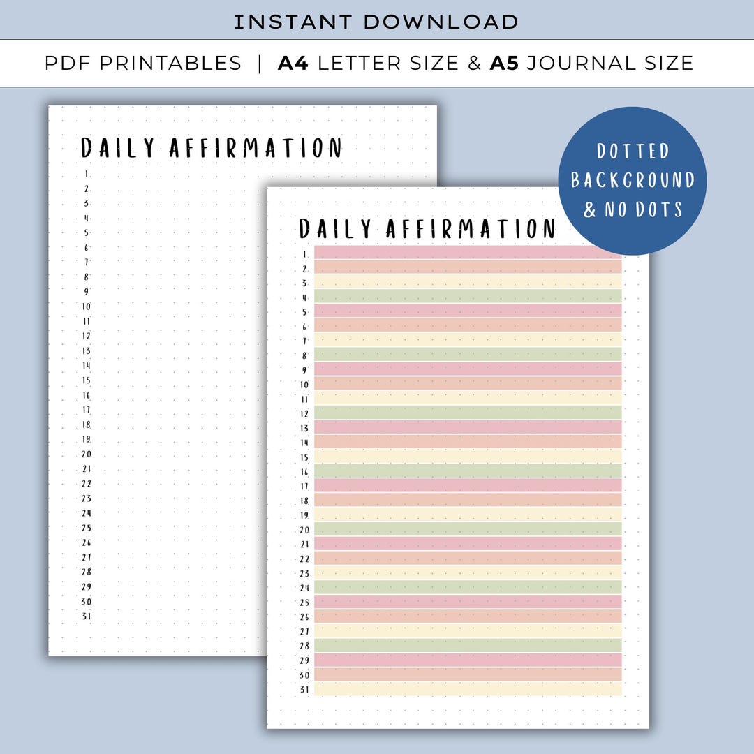 Daily Affirmation - PRINTABLE Journal Page, Memory Tracker, Daily ...
