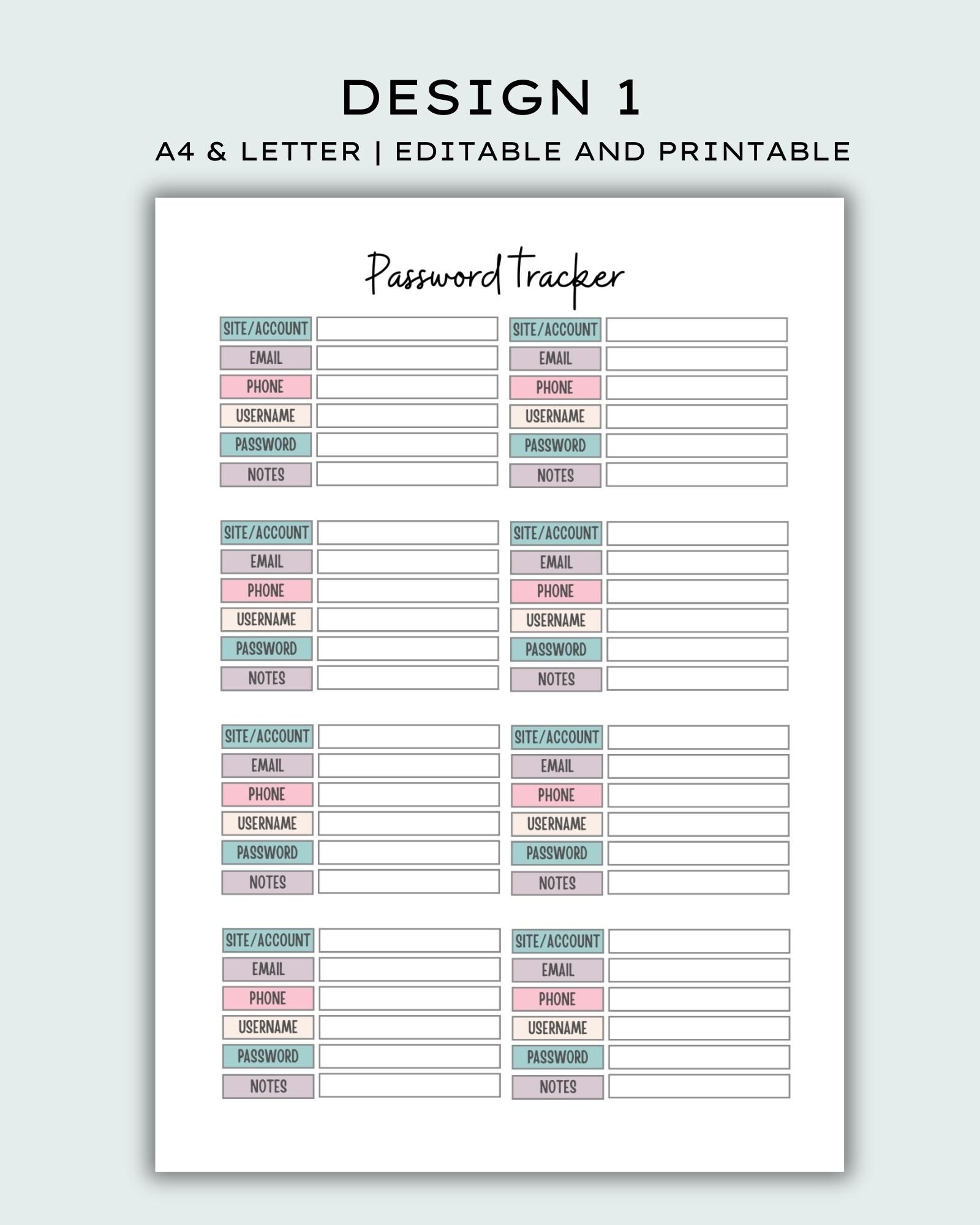 Editable Password Tracker | Printable Password Tracker | Password Log ...