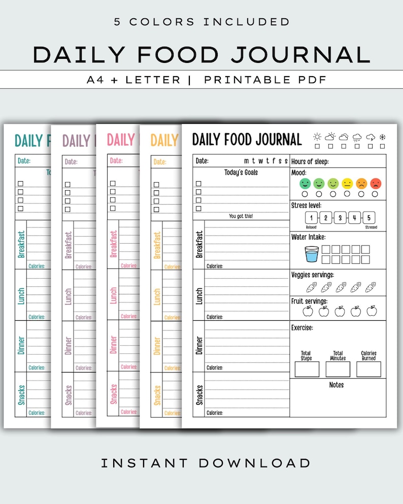 Editable Daily Food Journal: Diet & Calorie Tracker, Workout Tracker ...