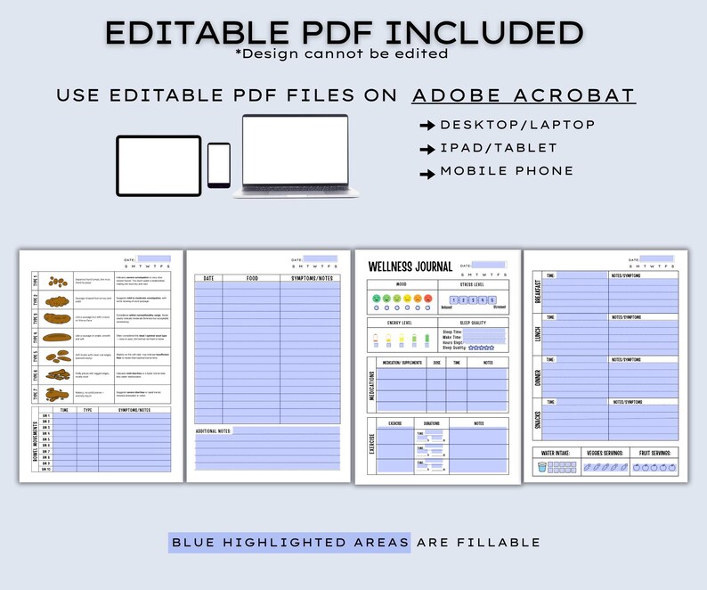 Editable Food Journal, Food Sensitivity Journal, Health Log, Medical ...