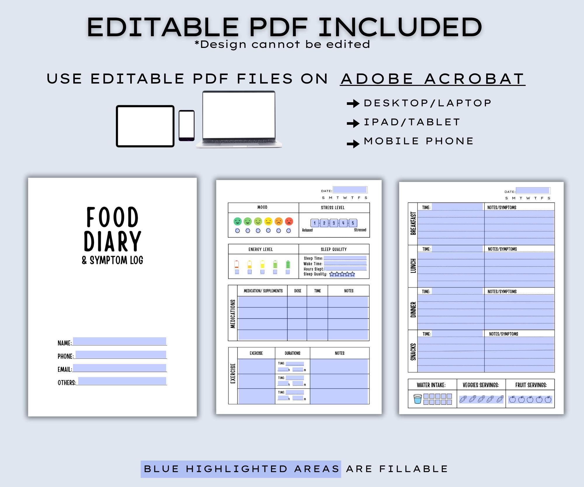 Editable Food Diary & Symptom Log Printable, Food Journal, Gut Health ...