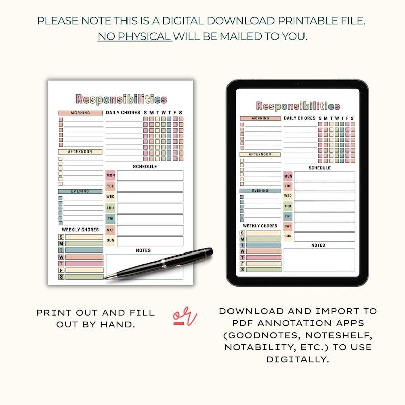 Editable Responsibility Checklist, Kids Teens Tweens Pre-teens Daily ...