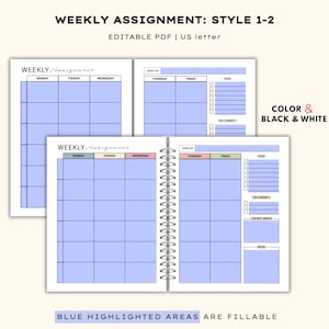 EDITABLE Weekly Assignment Tracker, 2 Pages, Printable, Homeschool ...