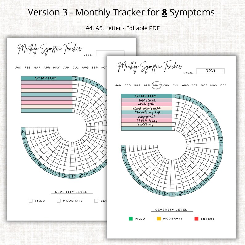Symptom Tracker Printable, Monthly Symptom Template, Daily Symptom ...