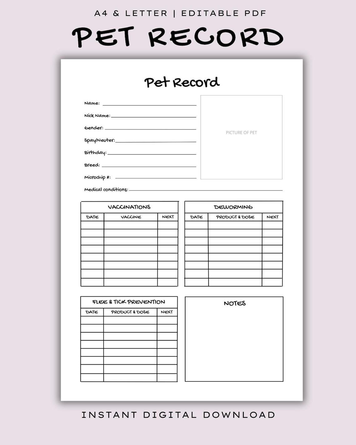 Editable Dog Health Record Template: Puppy Vaccination, Medication (A4 ...
