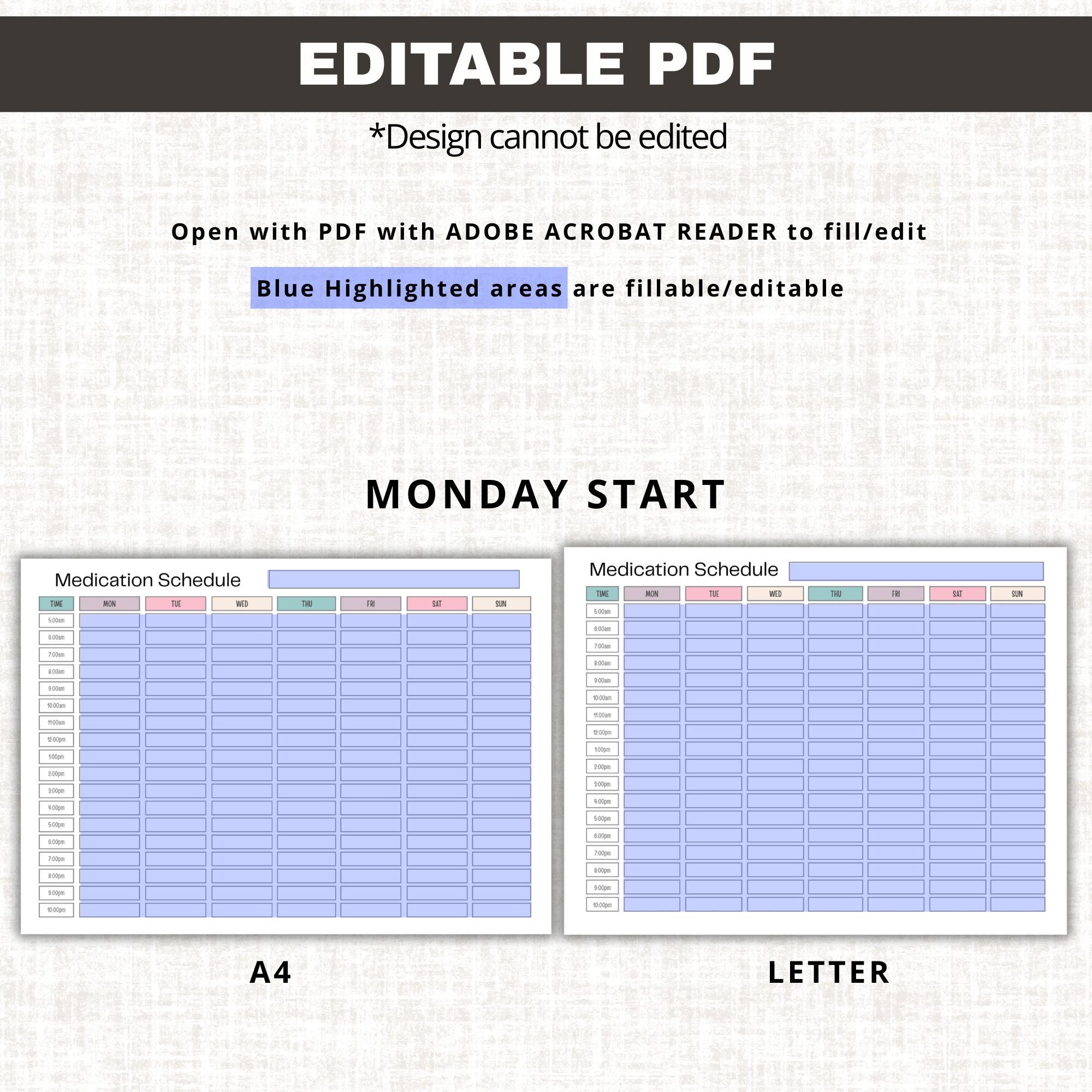 Weekly Medication Schedule: Printable Medication Tracker (A4, US Letter ...