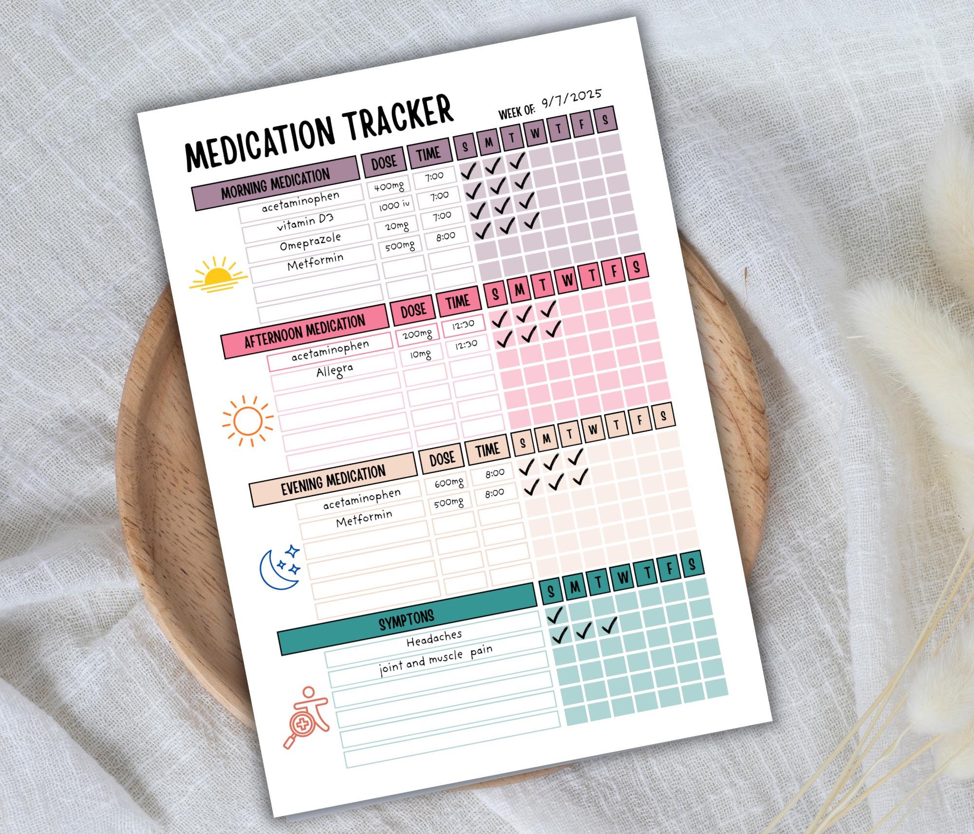 Daily Medication Tracker Printable, Symptom Tracker, Medication Log ...