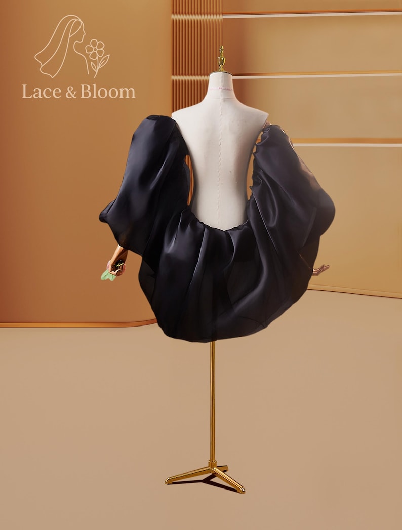 Black Organza Puff Sleeve Cape | Dramatic Sheer Wrap | Couture Evening ...