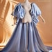 Ice Blue Satin Puff Sleeve Cape – Luxury Couture Shawl for Photoshoot ...