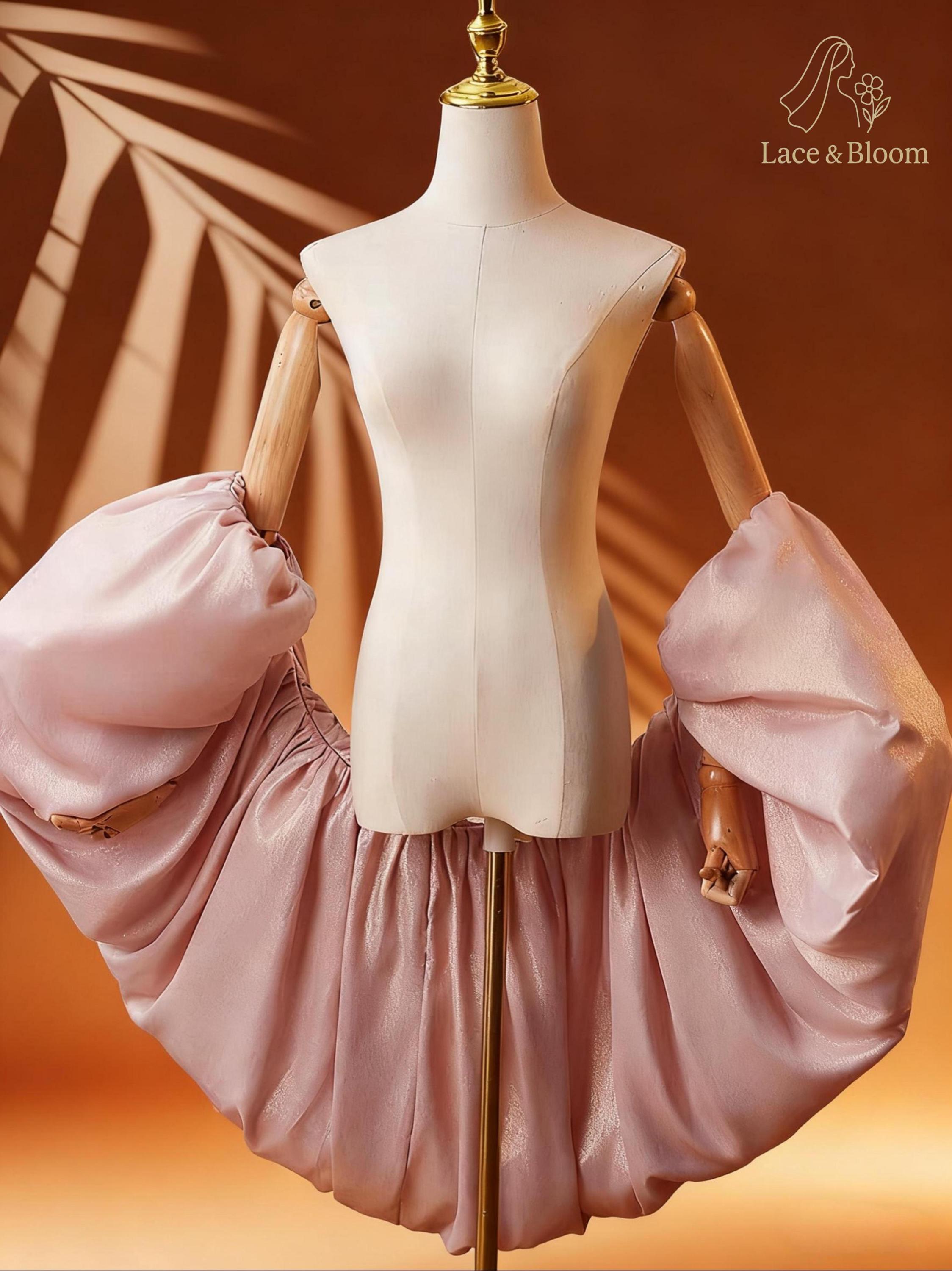 Blush Organza Puffy Sleeve Shawl – Lightweight Sheer Wrap for Bridal or ...