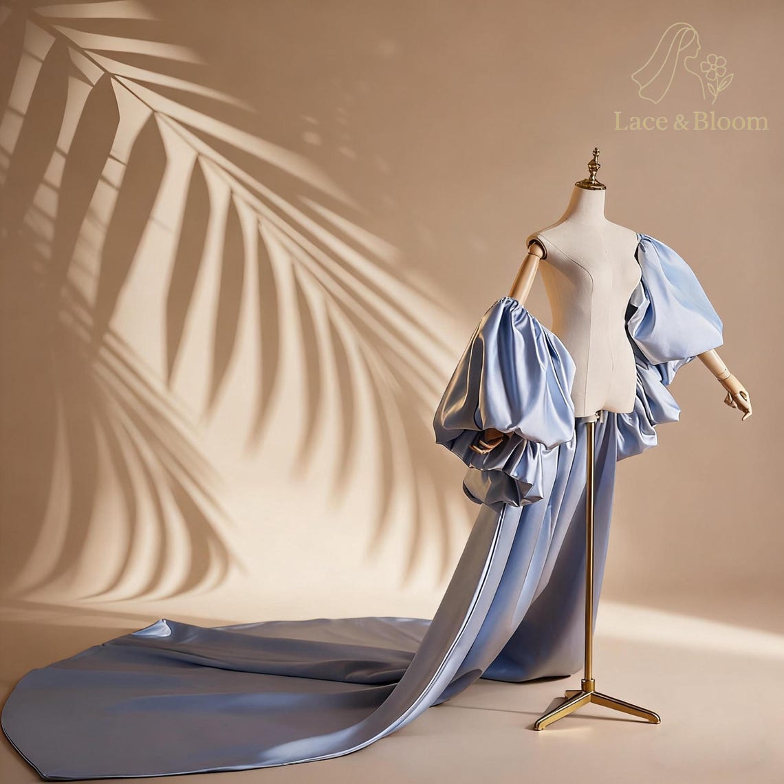 Ice Blue Satin Puff Sleeve Cape – Luxury Couture Shawl for Photoshoot ...