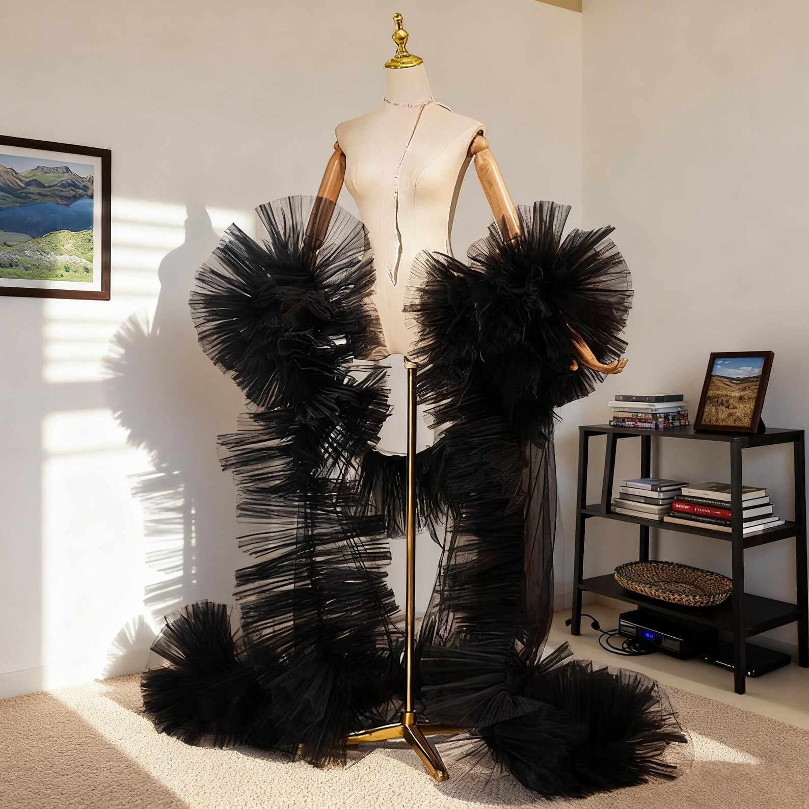 Black Tulle Couture Robe – Ruffle Organza Editorial Gown - Etsy
