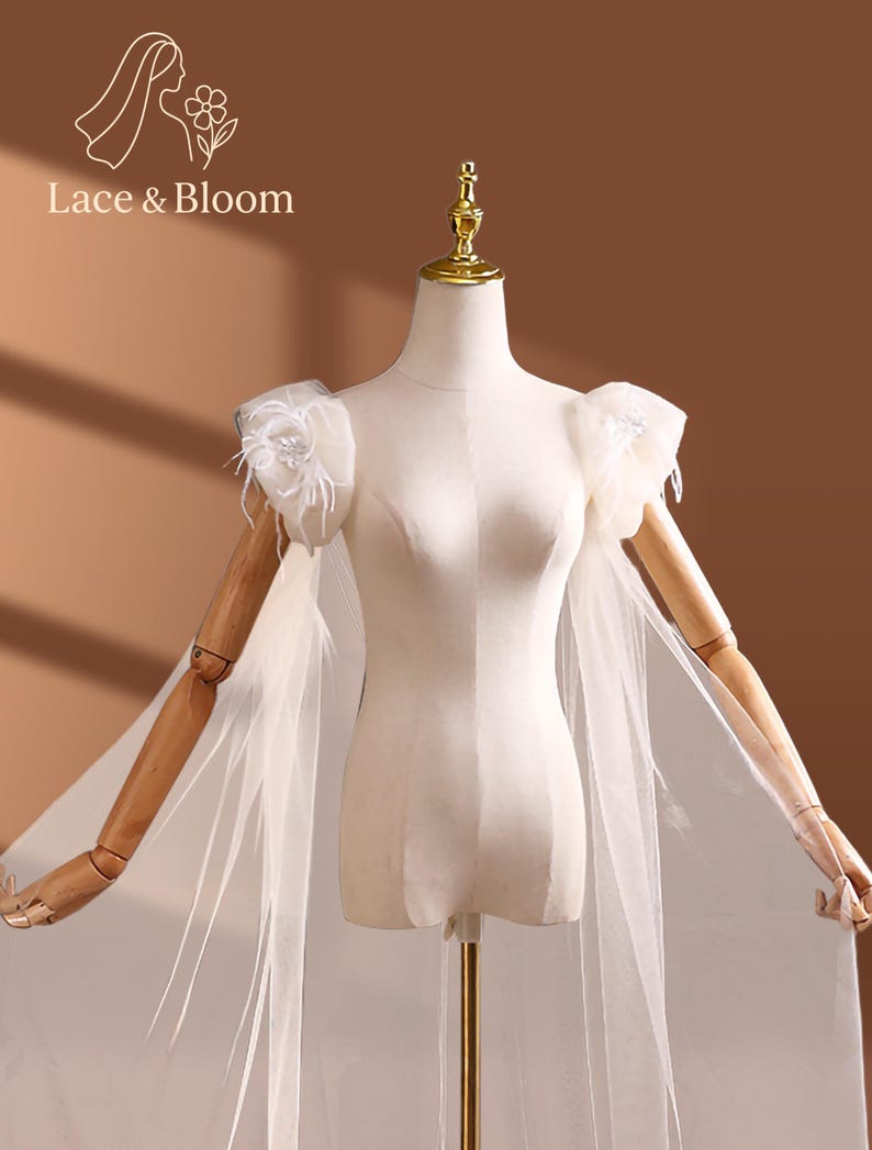 Ruched Sheer Tulle Bridal Cape | Transparent Long Train Wrap | Modern ...
