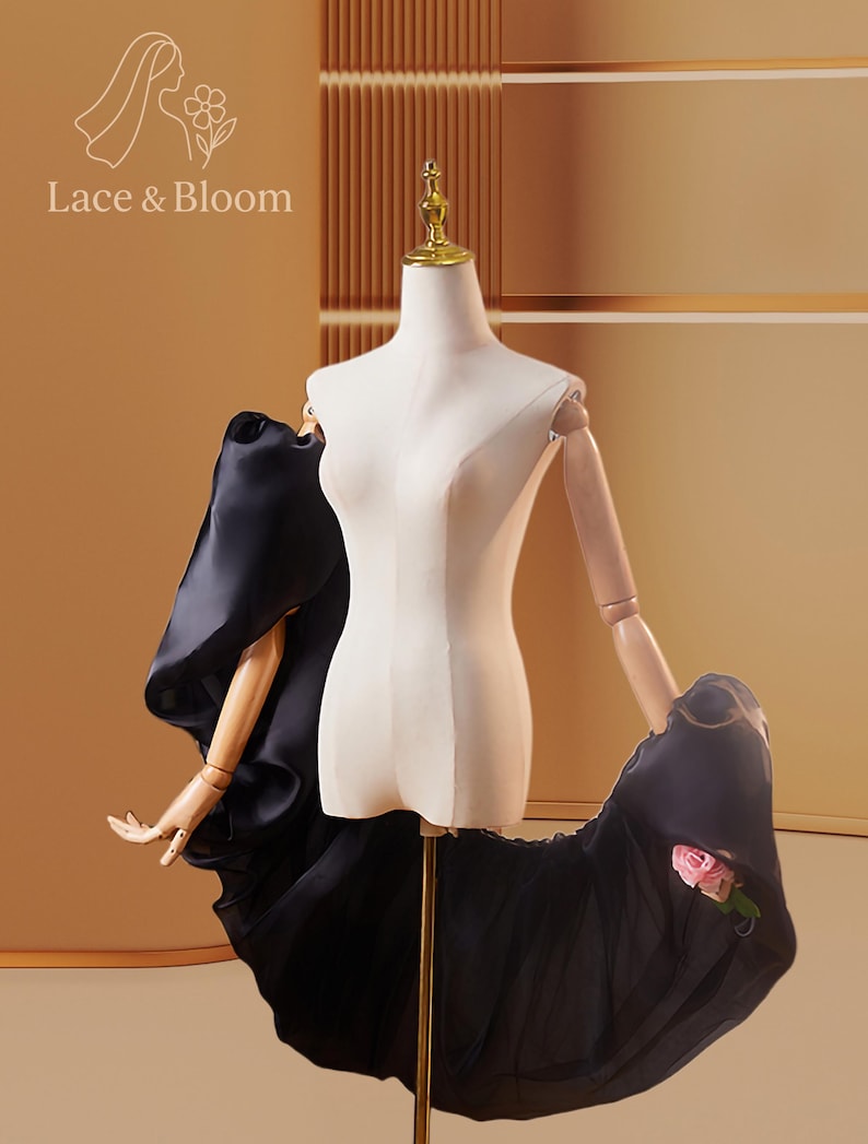 Black Organza Puff Sleeve Cape | Dramatic Sheer Wrap | Couture Evening ...