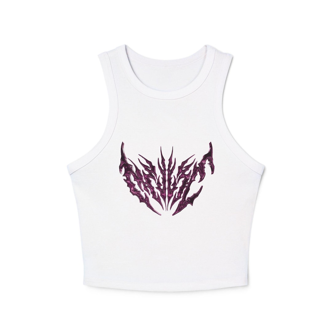 Y2K Chrome Death Metal mellie Logo Racer Tank Top, Crop Tank for Women ...