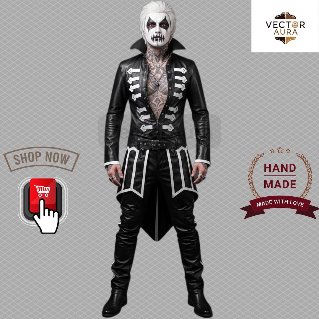 Gothic Black Leather Cosplay Outfit With Silver Trim – Handmade Fantasy ...
