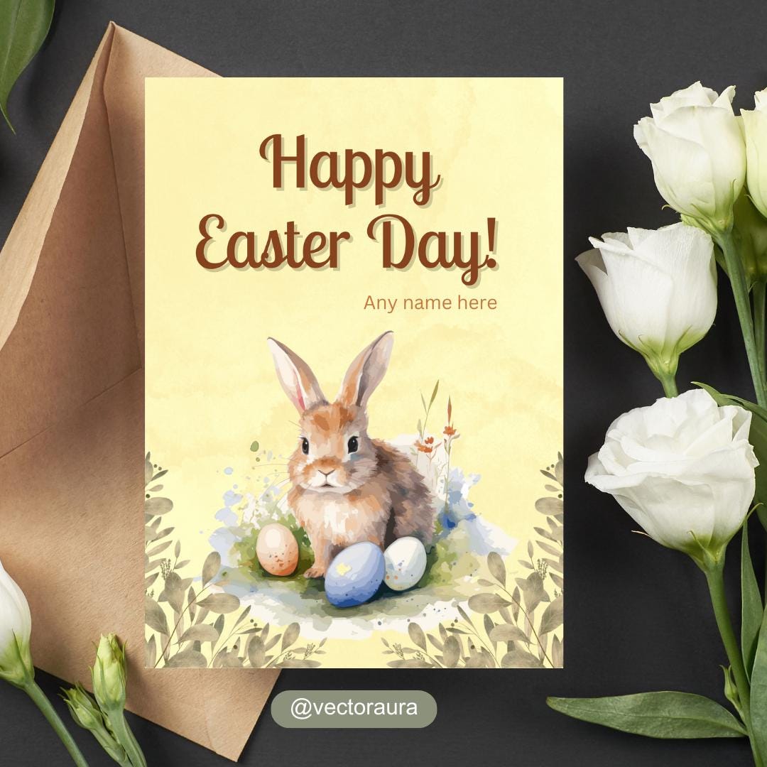 Happy Easter Bunny Card Printable, Cute Easter Greeting Card, Digital ...