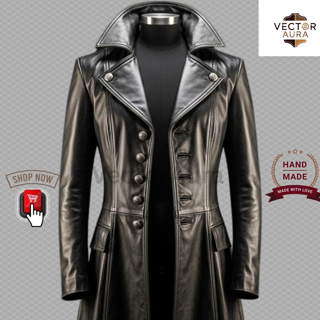 Handmade Black Leather Trench Coat: Gothic Flared Overcoat - Etsy