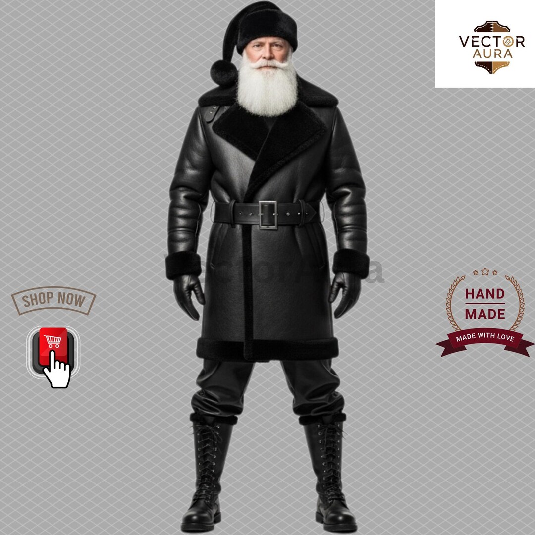 Handmade Black Leather Gothic Santa Coat With Fur Hat - Etsy