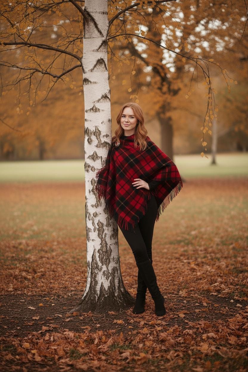 Scottish Ladies Tartan Ruana Handmade Wool Cape Shawl Vintage Extra ...