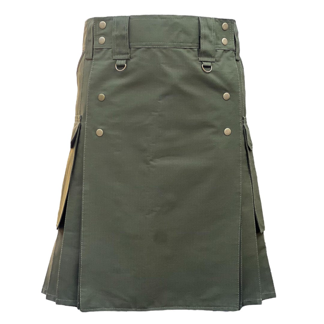 Men's Olive Green Kilt Scottish Handmade Cargo Pocket Kilt Highland Rip ...