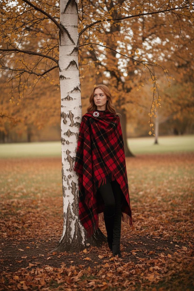 Scottish Ladies Tartan Ruana Handmade Wool Cape Shawl Vintage Extra ...