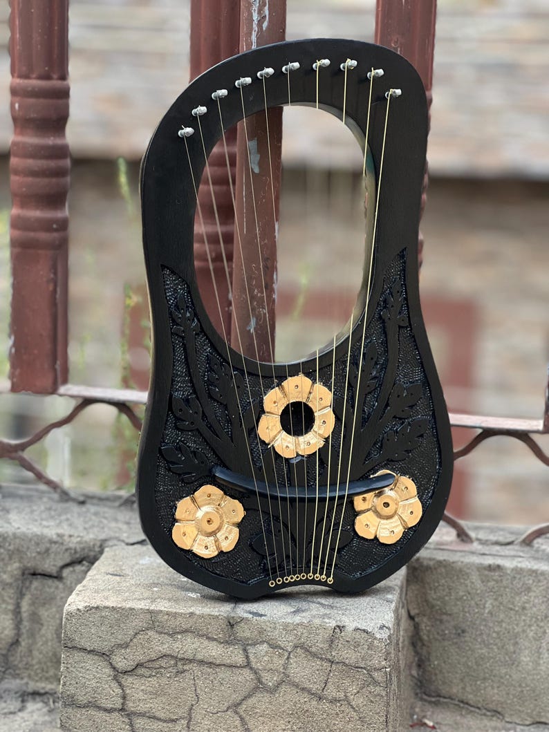 Black and Gold Rosewood Lyre Handmade 10 Metal Strings Lyre Harp With ...