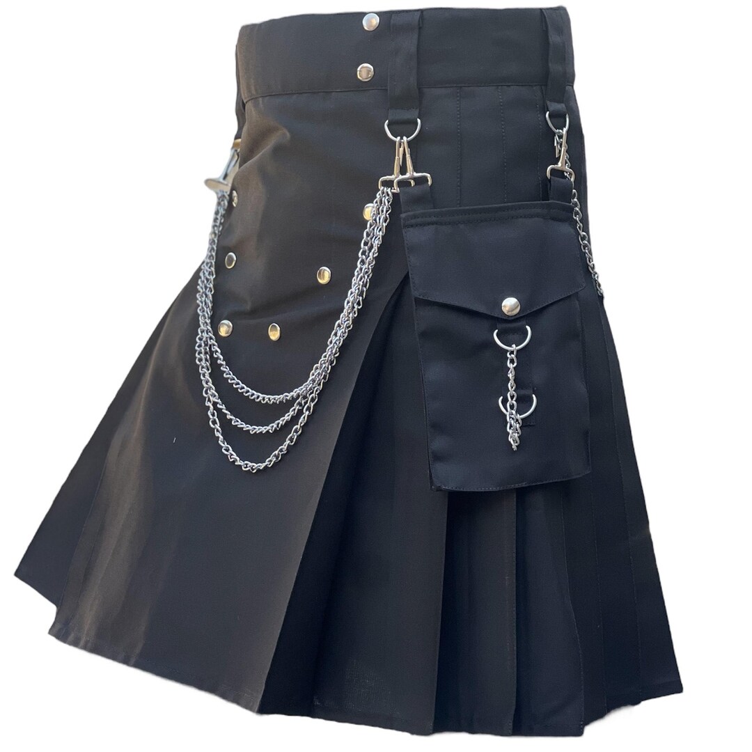 Scottish Traditional Black Utility Kilt Highland Handmade Gothic Style ...