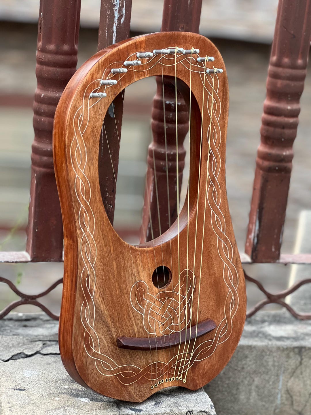 Rosewood Piping Design Lyre Handmade 10 Metal Strings Lyre Harp With ...
