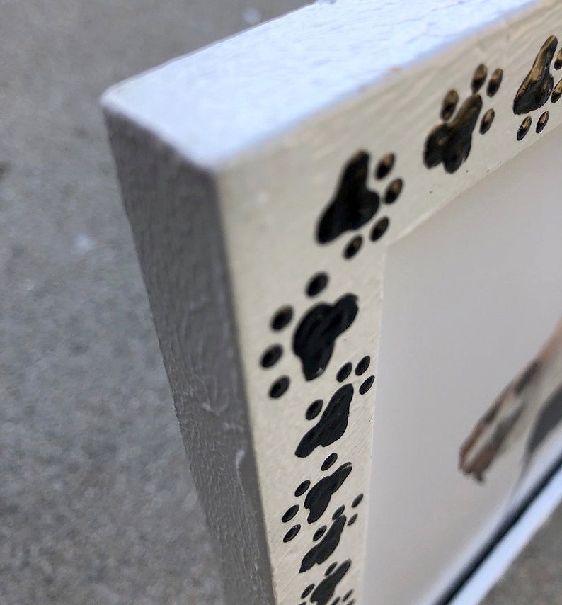Artist Created Hand Painted PET Photo Frame White W Blk Paw - Etsy