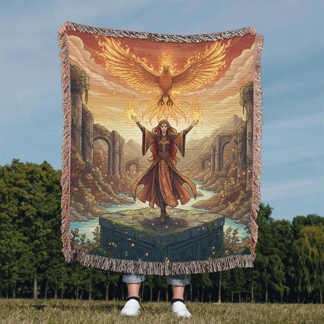 Fantasy Quest Trio Woven Blanket, Tree of Life Village Throw, Dwarf Elf ...