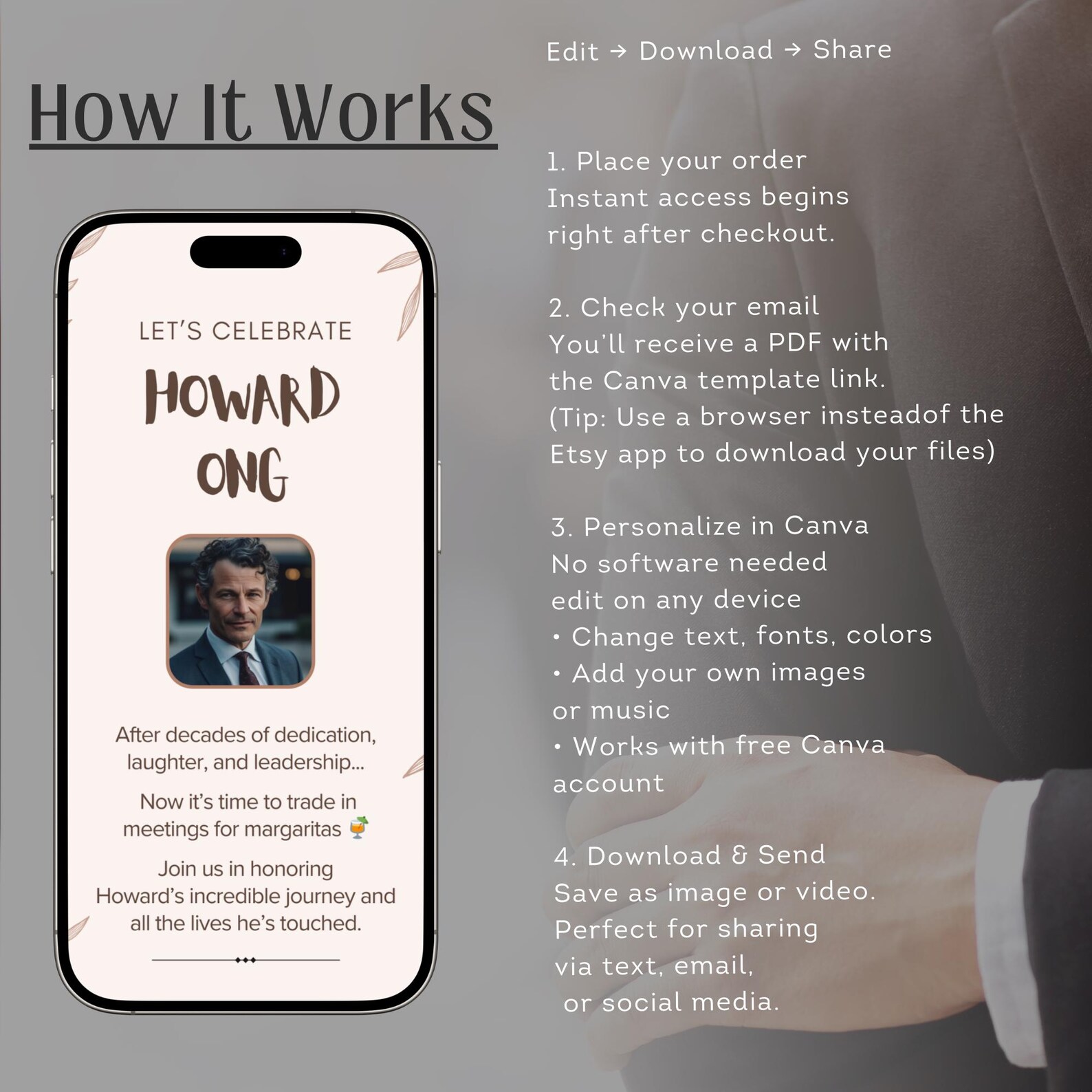 Retirement Invitation Editable Template | Animated Digital Invite With ...