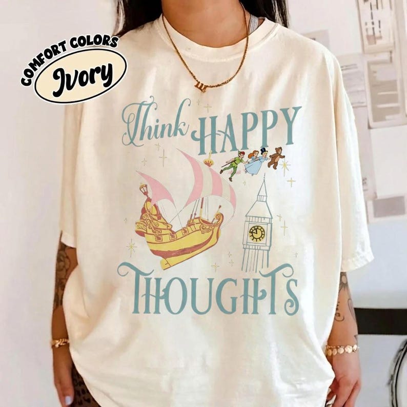 Tinkerbell Fairies Tee, Peter Pan Think Happy Thoughts Shirt ...