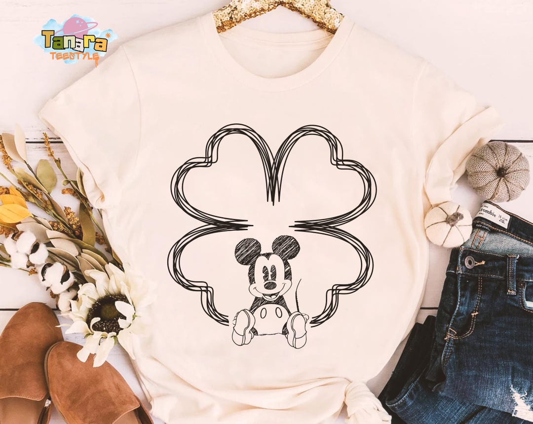 Disney Mickey Mouse Shamrock Sketch T-shirt, Crop Top, Happy St Patrick ...