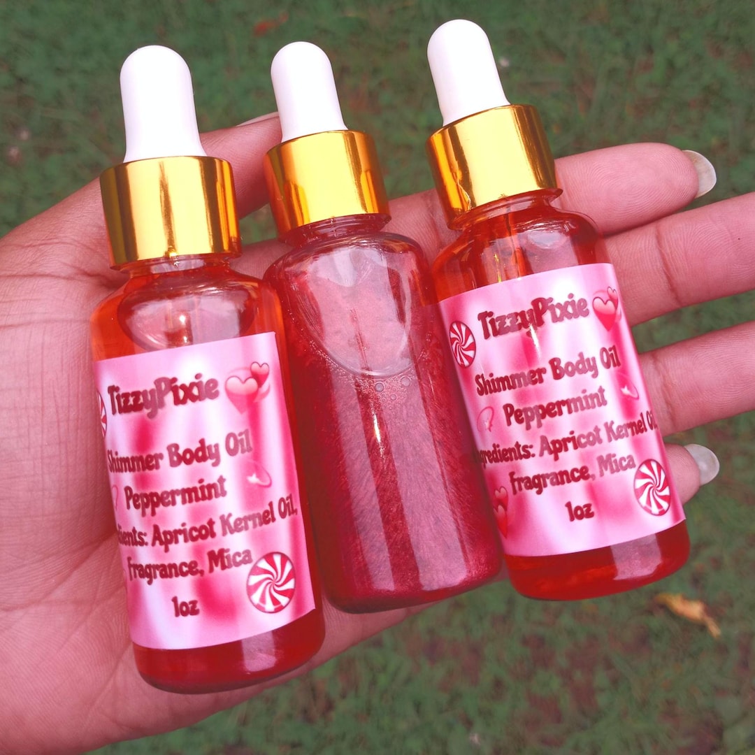 Peppermint Candy Cane Body Oil, Scented Shimmer Body Oil, Moisturizing ...