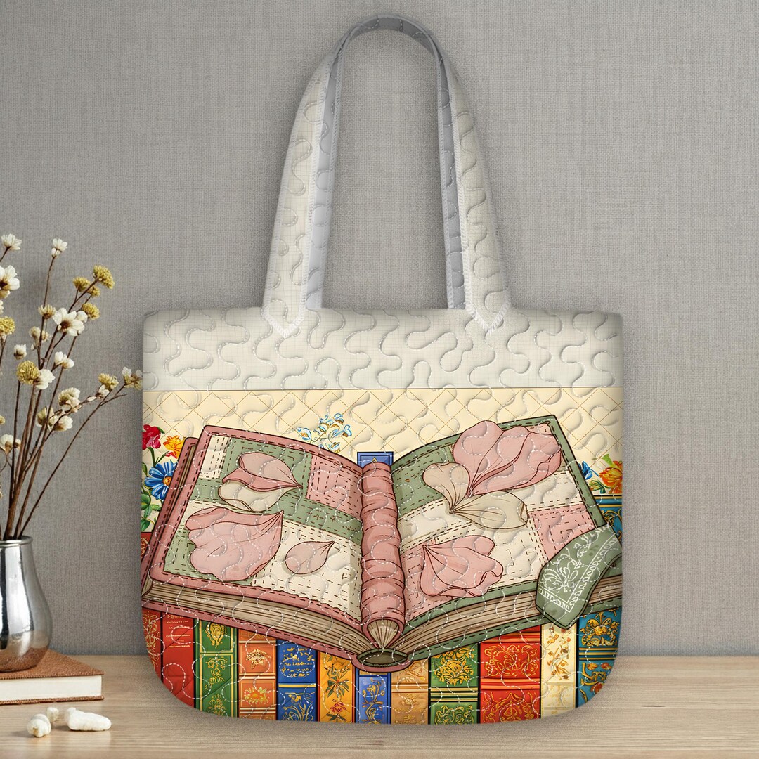 Open Book Quilted Tote Bag, Library Aesthetic Patchwork Quilt Bag ...