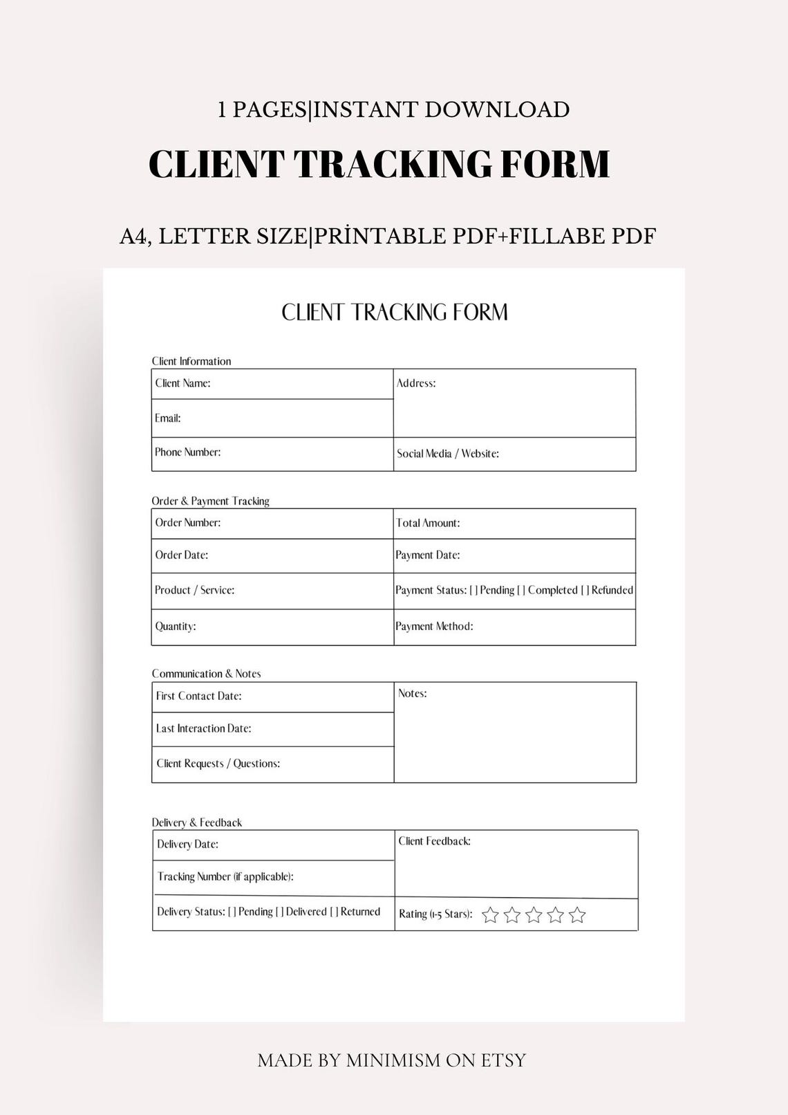 Client Information or Progress Tracker | Printable & Digital Download ...
