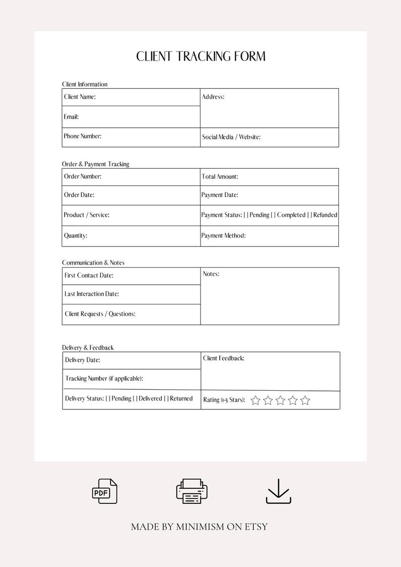 Client Information or Progress Tracker | Printable & Digital Download ...
