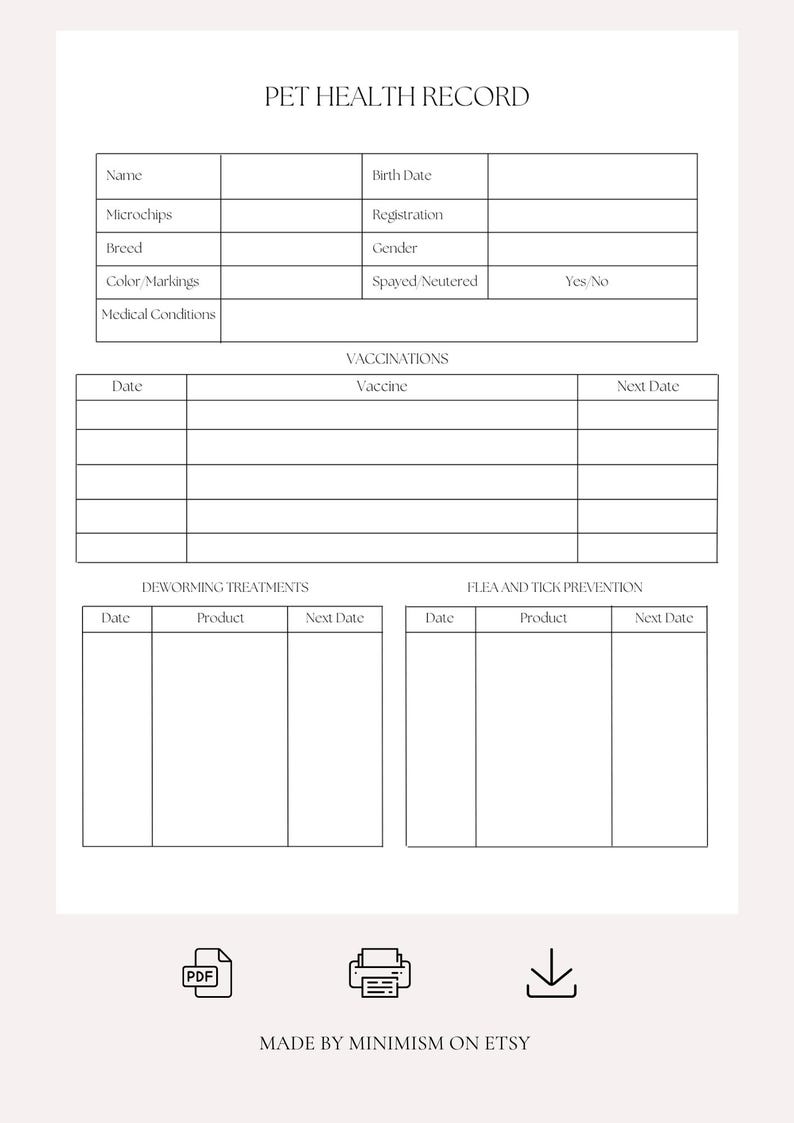 Pet Health Tracker -printable Cat and Dog Health Record, Vaccination ...