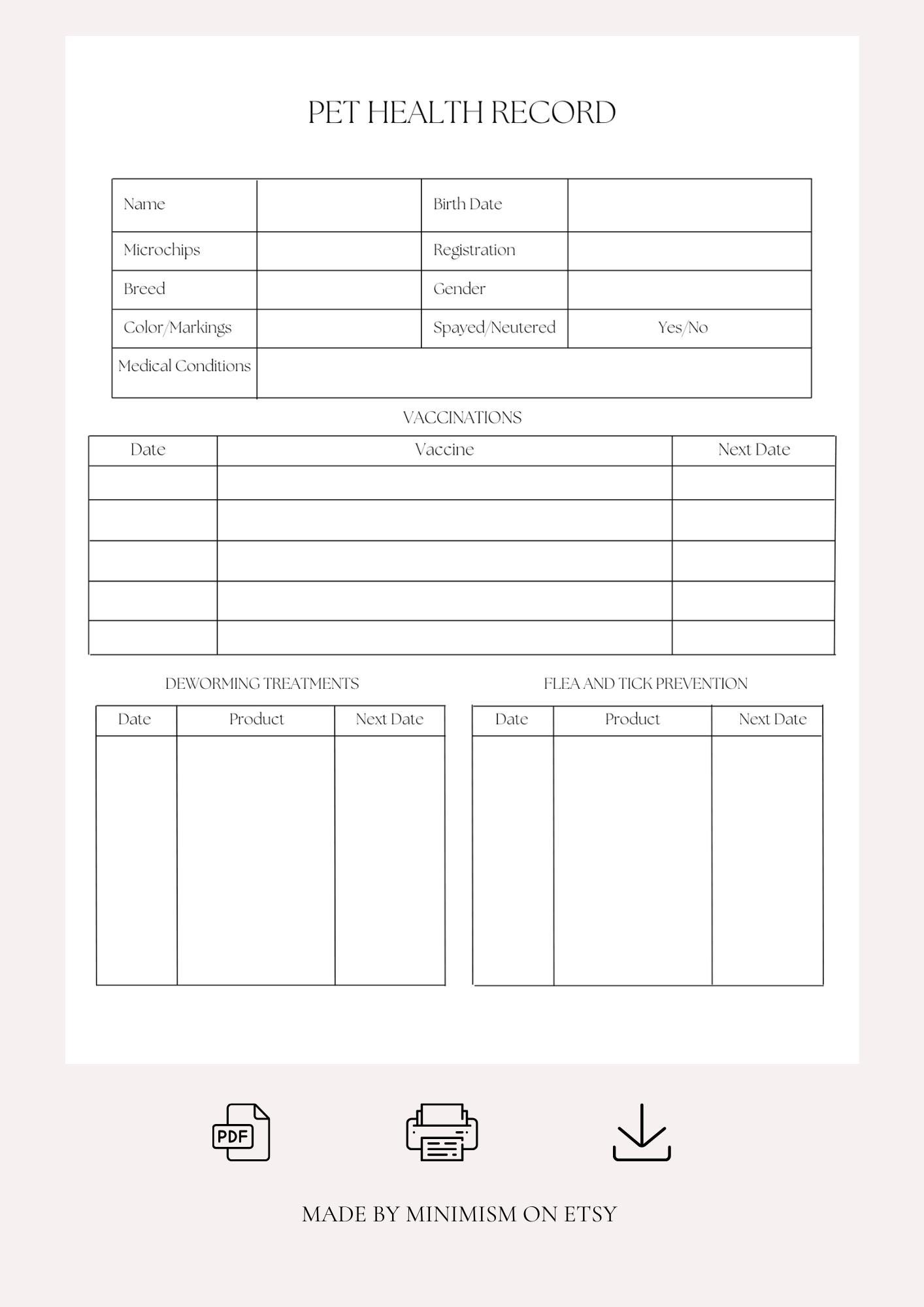 Pet Health Tracker -printable Cat and Dog Health Record, Vaccination ...