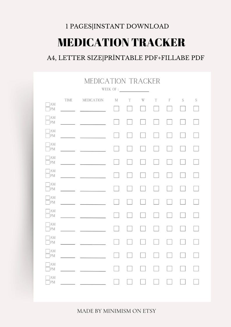 Personalized Medication Tracker & Reminder Template - Printable A4 ...