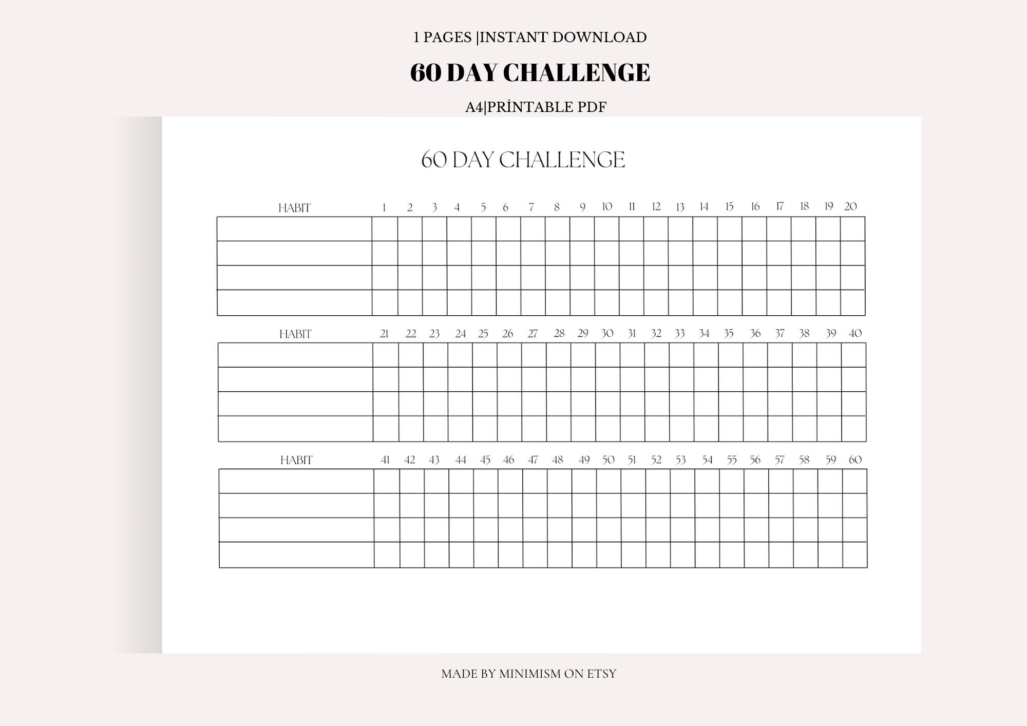 60-day Soft Challenge Tracker - Printable Fitness & Wellness Journal ...