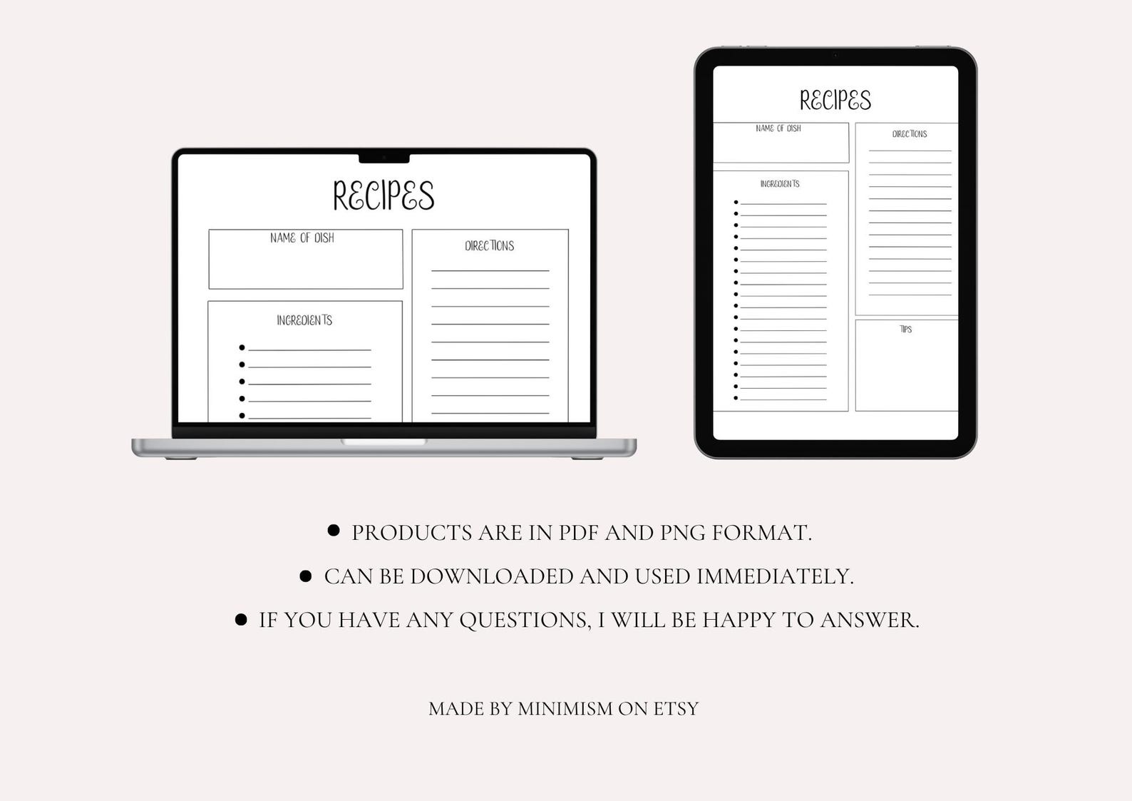 Recipe Book Template, Printable Recipe Journal & Planner, Blank Recipe ...