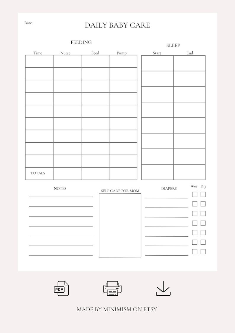 Ultimate Baby Care Log & Daily Tracker - Printable Newborn Diary ...