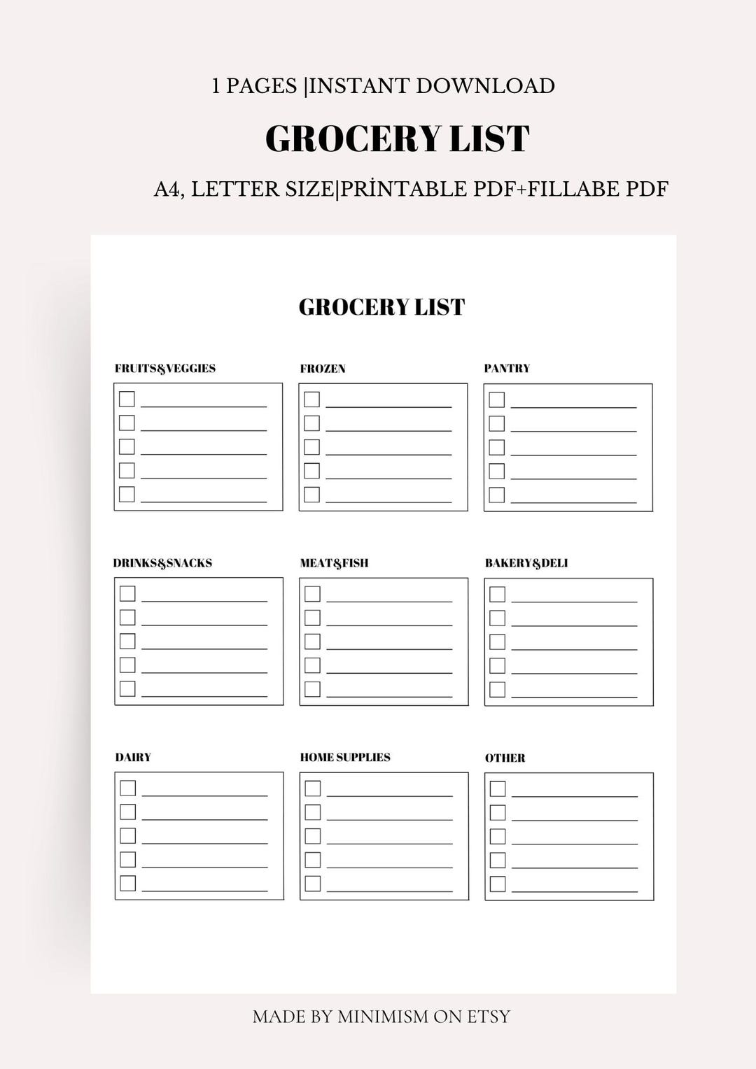 Printable Grocery List Template, Food Shopping Planner, Grocery ...