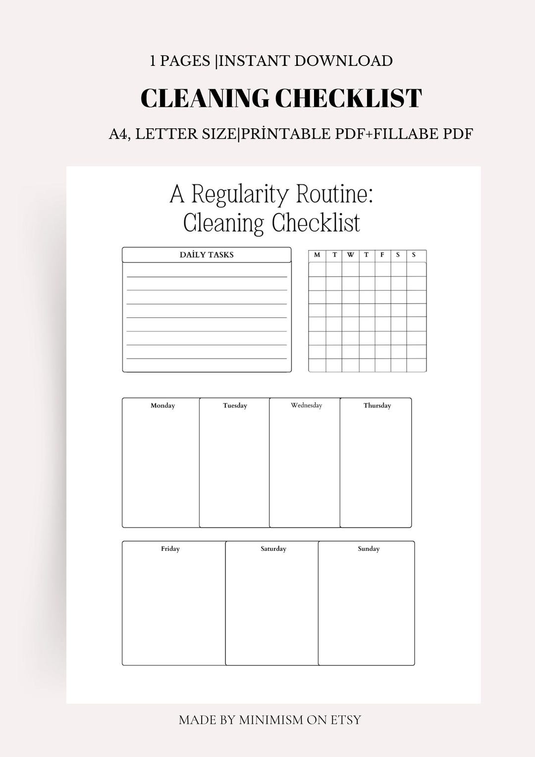 Weekly Cleaning Schedule & Checklist | Printable To-do List | A4 ...