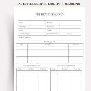 Pet Health Tracker -printable Cat and Dog Health Record, Vaccination ...
